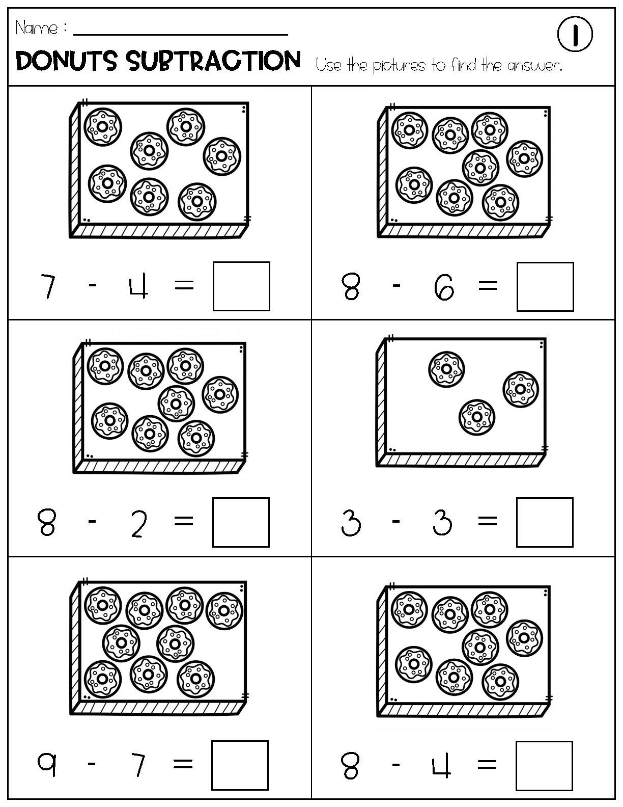 Subtraction With Pictures Within 10 Worksheets - Subtracting Donuts ...