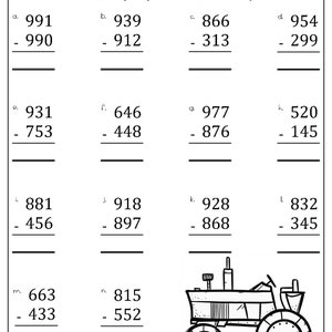 3 Digit Addition and Subtraction Worksheets - SET2 Farm Theme Math ...