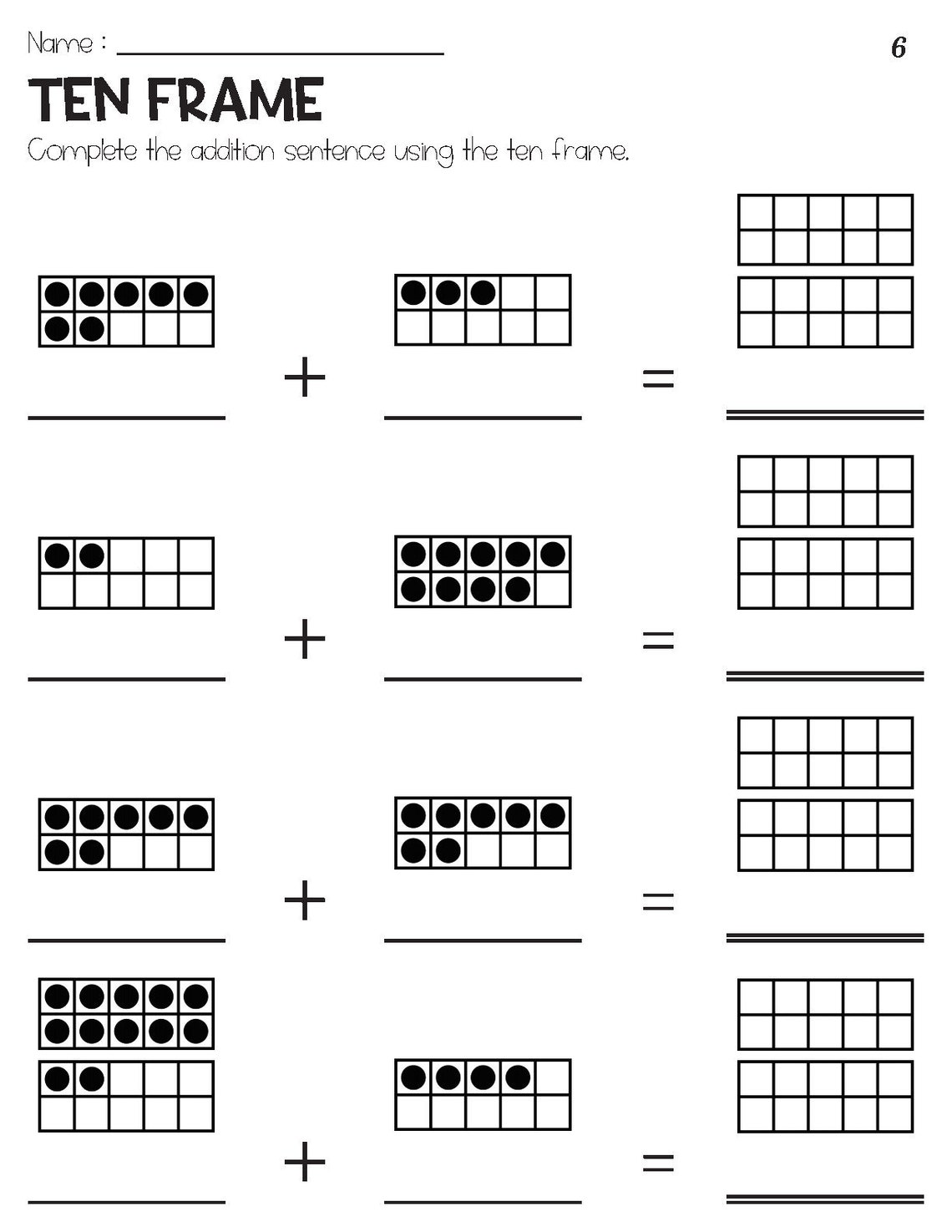 Addition Sums to 20 With Ten Frame Pictures Worksheets - Etsy
