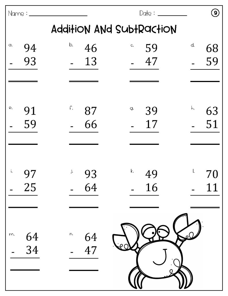 2 Digit Addition and Subtraction Worksheets - Set2 Ocean Theme Math ...