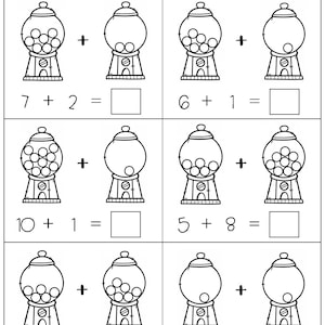 Addition With Pictures Sum up to 20 Worksheets - Adding Gumballs ...