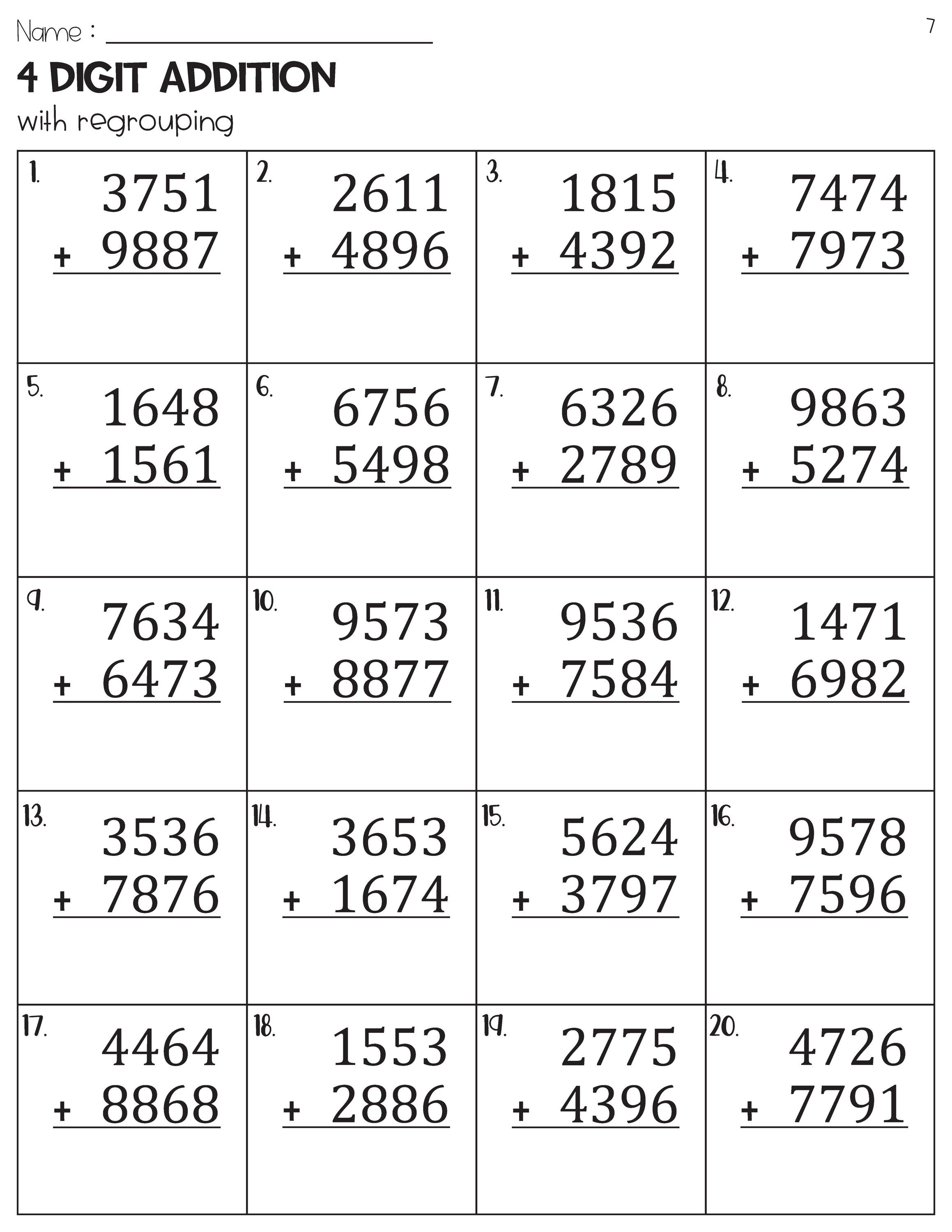 4 Digit Addition With Regrouping Worksheets - Etsy