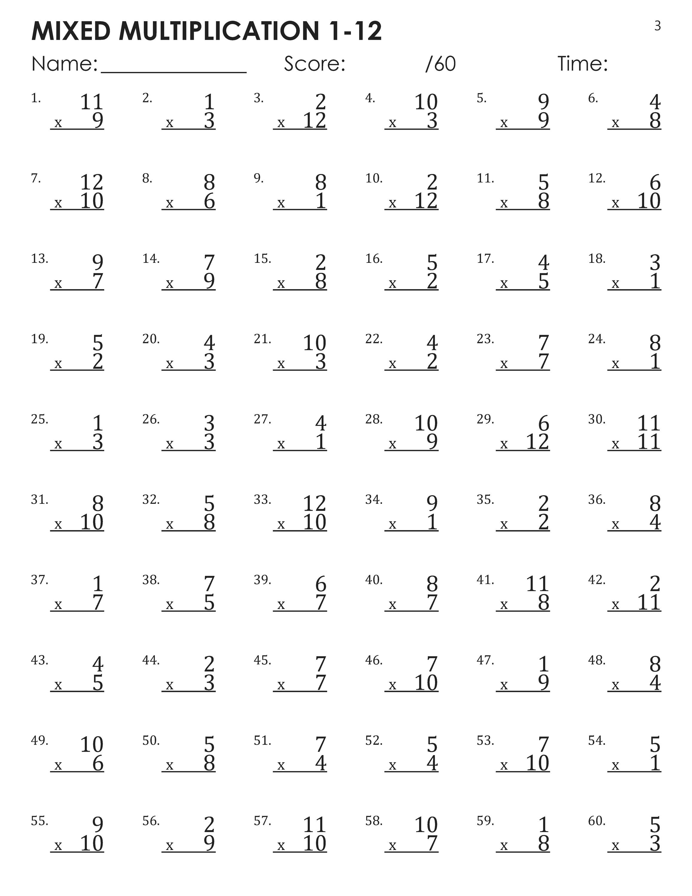 Mixed Multiplication Facts 1-12 Timed Tests Worksheets - Etsy