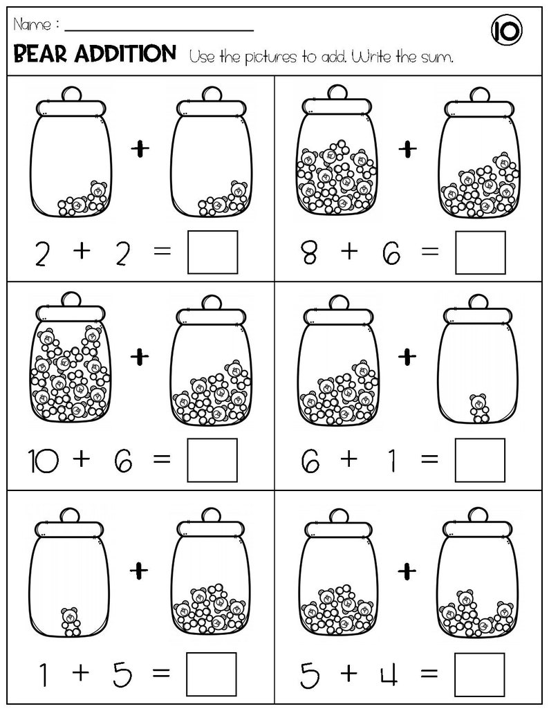 Addition With Pictures Sum up to 20 Worksheets - Adding Bears Pictures ...