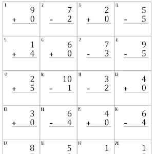 Mixed Single Digit Addition and Subtraction Within 10 Worksheets - Etsy