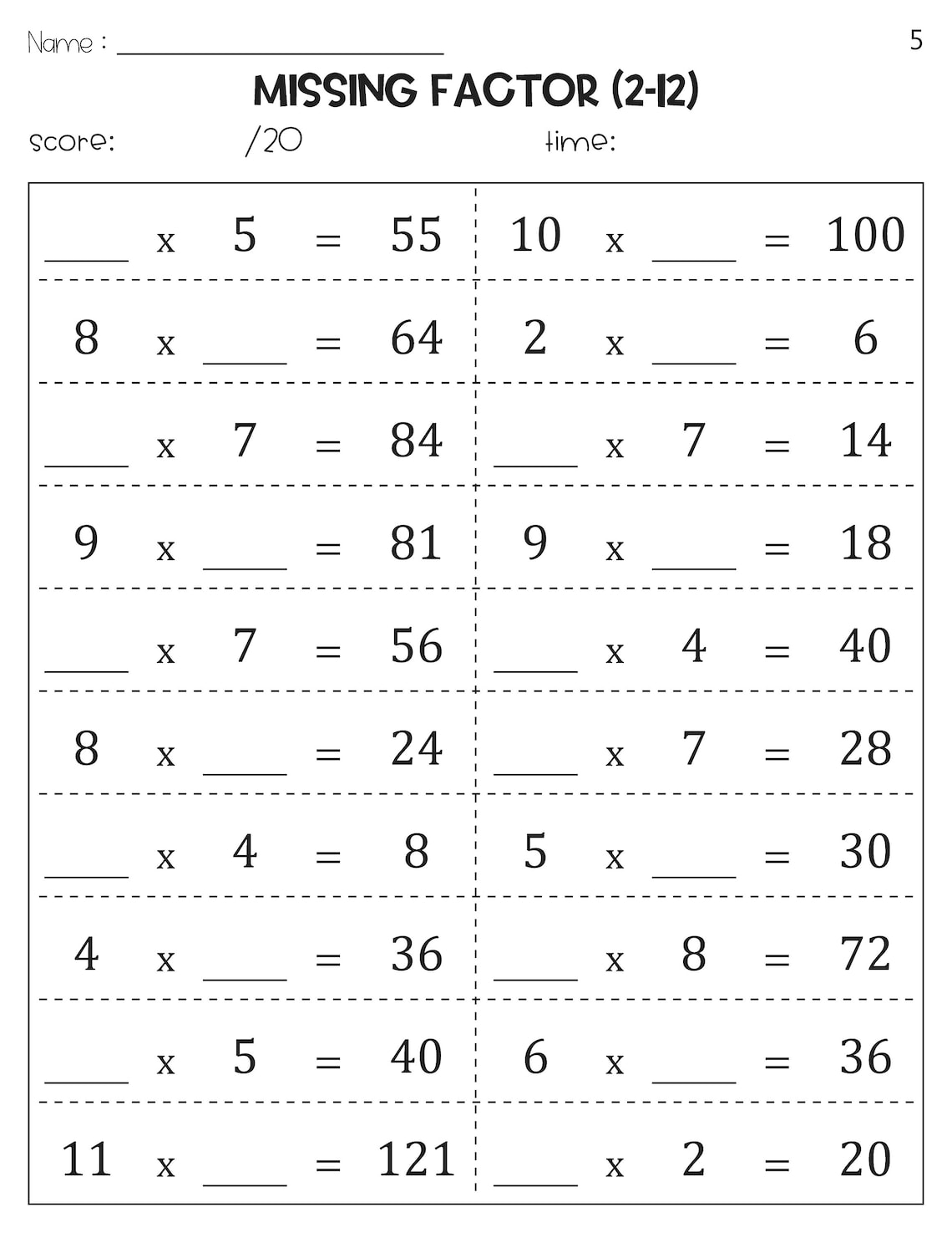 Missing Number Multiplication Factor Worksheets - Etsy