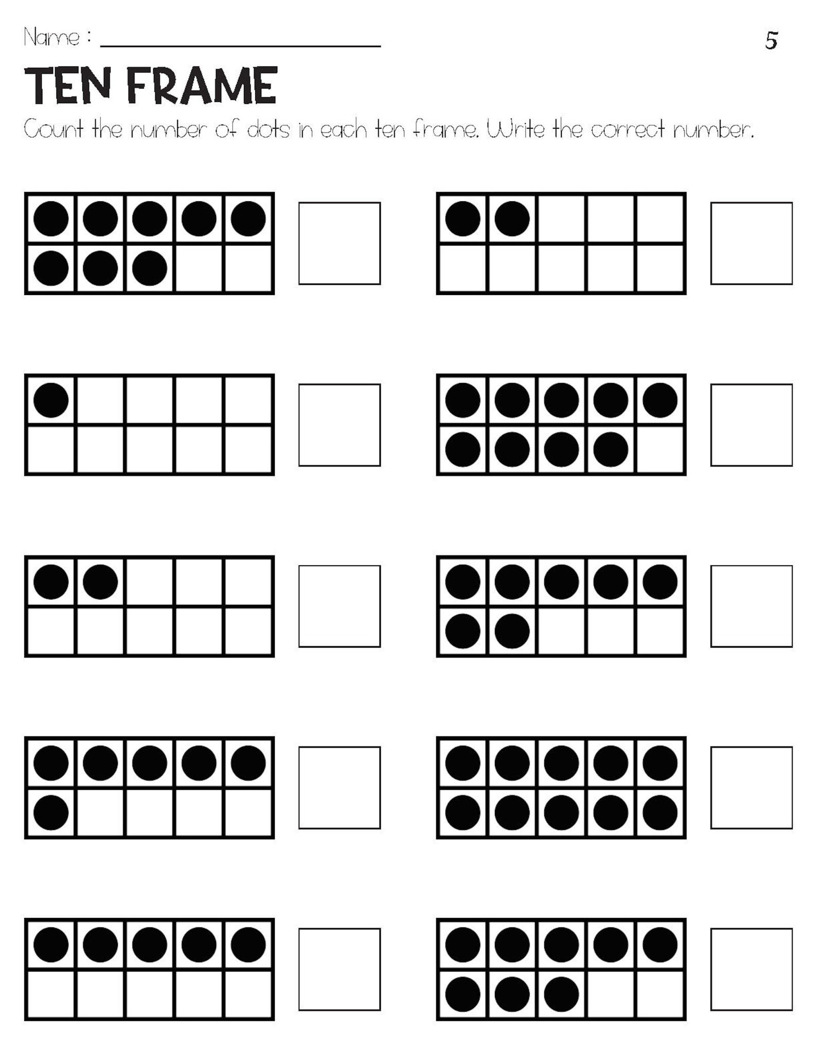 Counting Numbers 1-10 With Ten Frame Objects Worksheets - Etsy