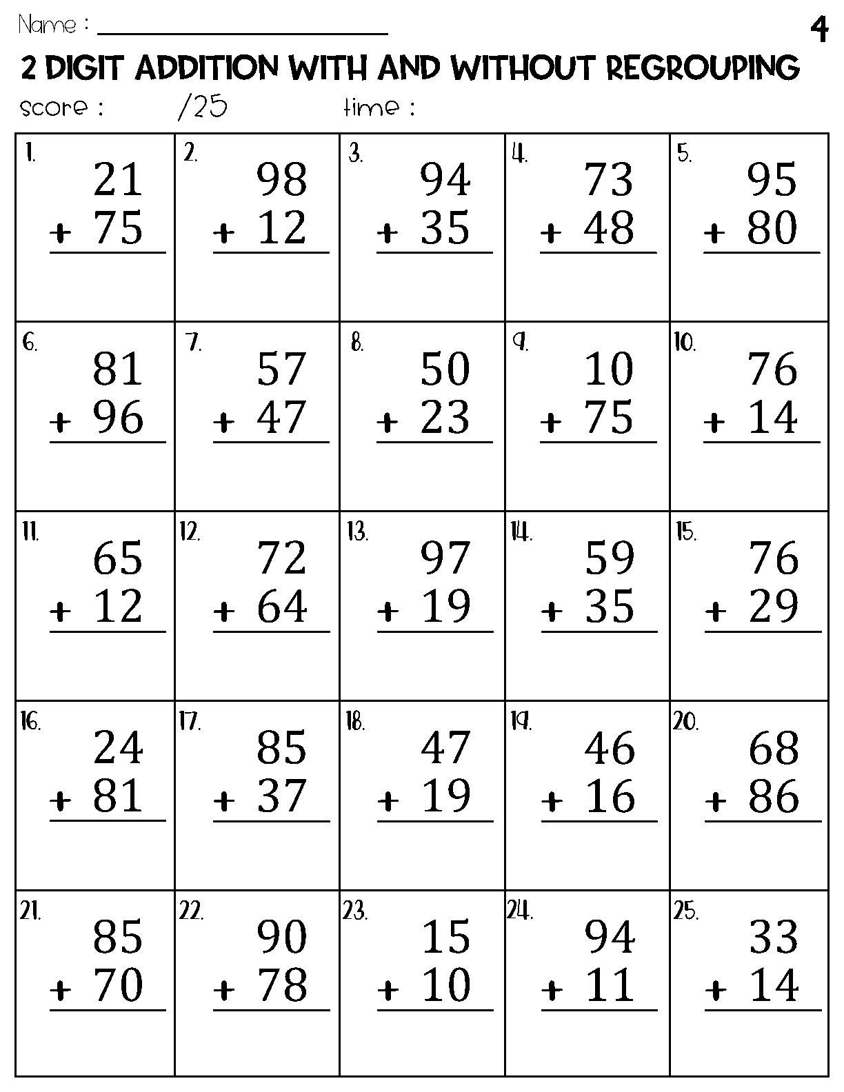 Two Digit Addition With And Without Regrouping Worksheets Etsy
