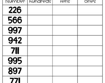 3 Digit Numbers Worksheet - Etsy