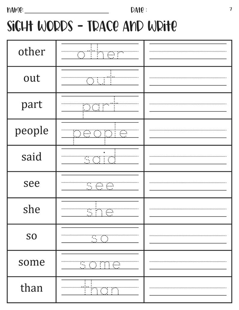 Trace and Write Fry First 200 Sight Words Worksheets - Etsy