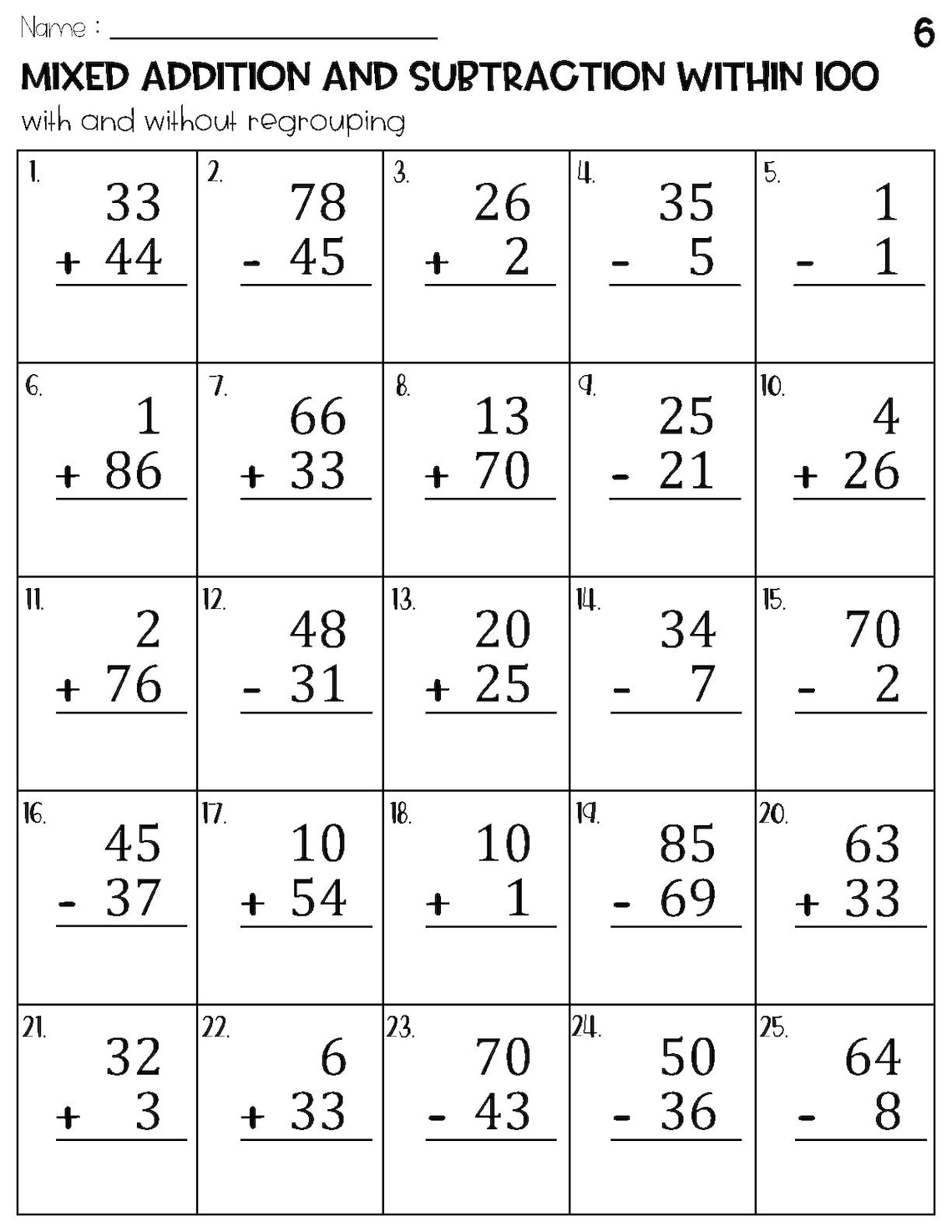 Mixed Addition and Subtraction Within 100 Worksheets - Etsy