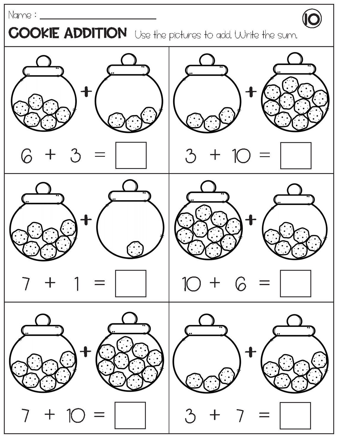 Addition with Pictures Sum up to 20 Worksheets Adding Cookie Pictures ...