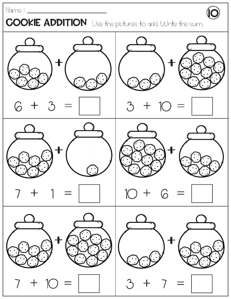 Addition With Pictures Sum up to 20 Worksheets - Adding Cookie Pictures ...