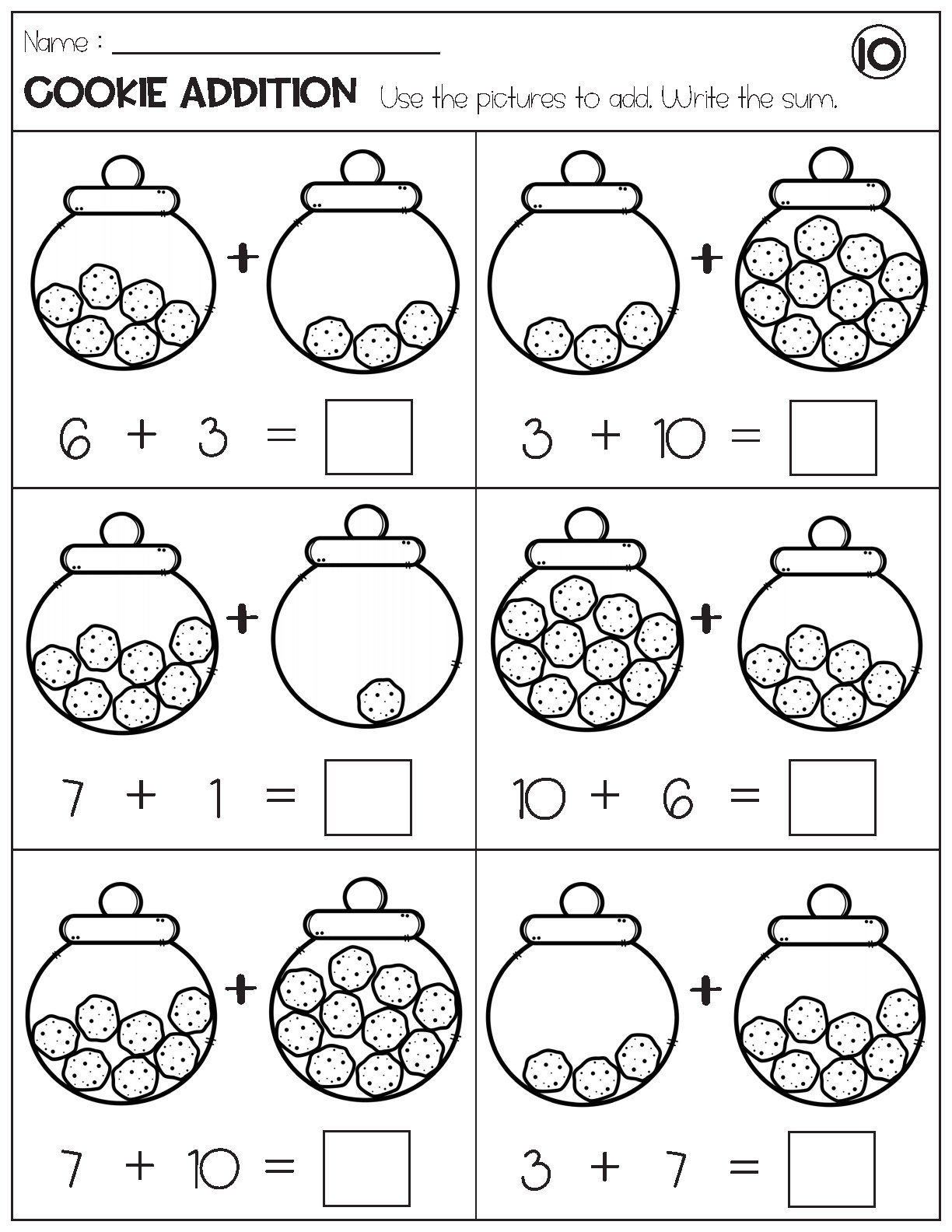Addition With Pictures Sum up to 20 Worksheets - Adding Cookie Pictures ...