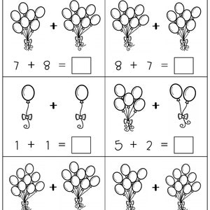 Addition With Pictures Sum up to 20 Worksheets - Adding Balloon ...