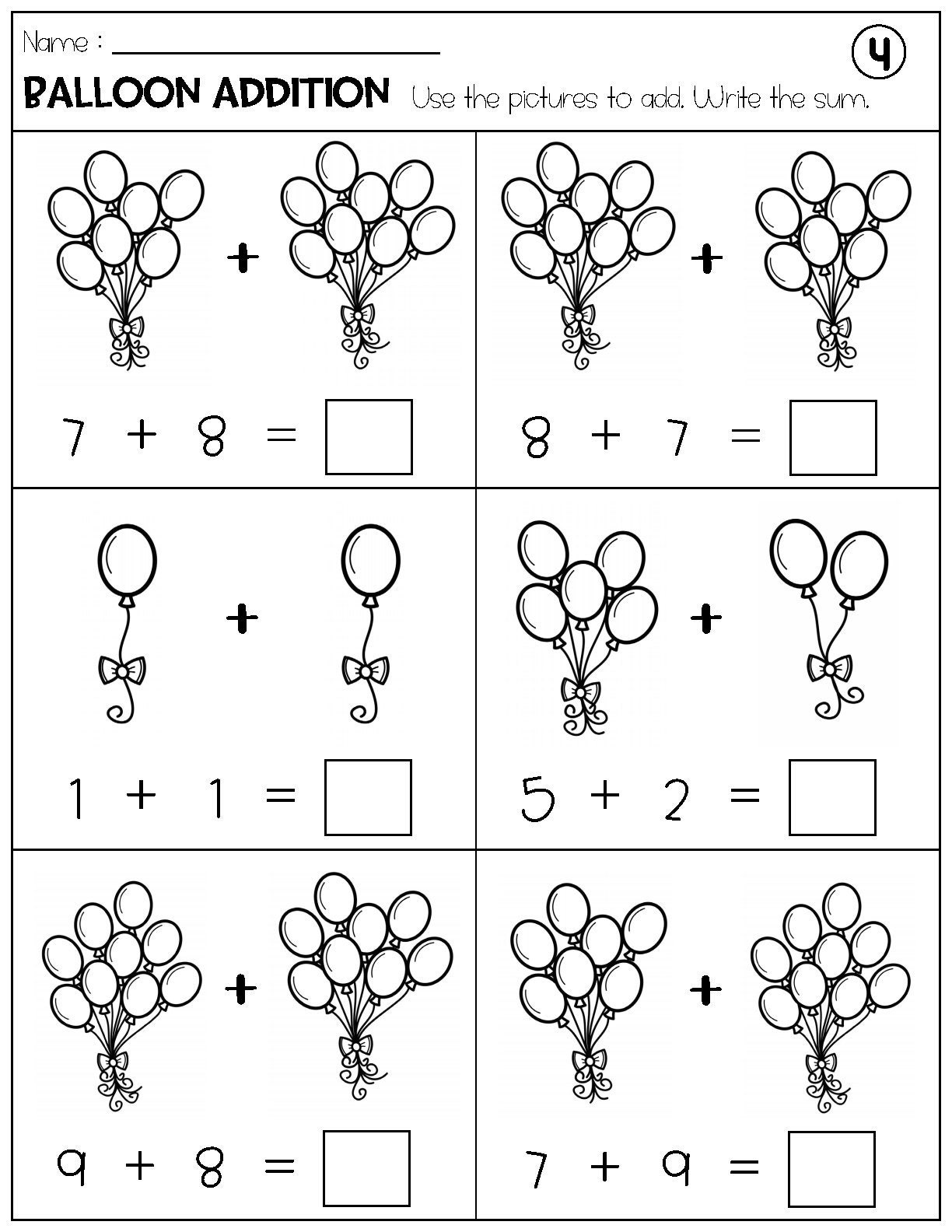 Addition With Pictures Sum up to 20 Worksheets - Adding Balloon ...