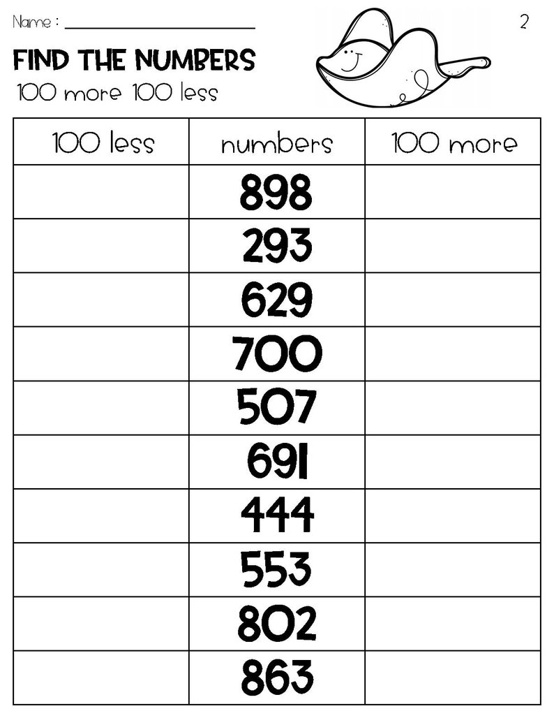 100 More and 100 Less Worksheets - Ocean Theme - Etsy