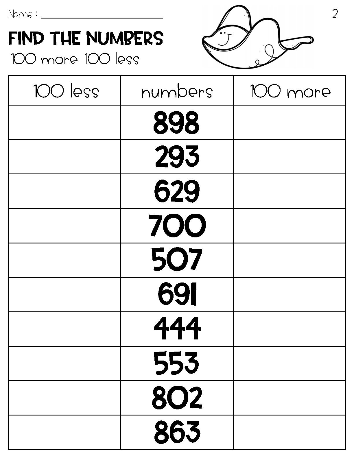 100 More and 100 Less Worksheets - Ocean Theme - Etsy