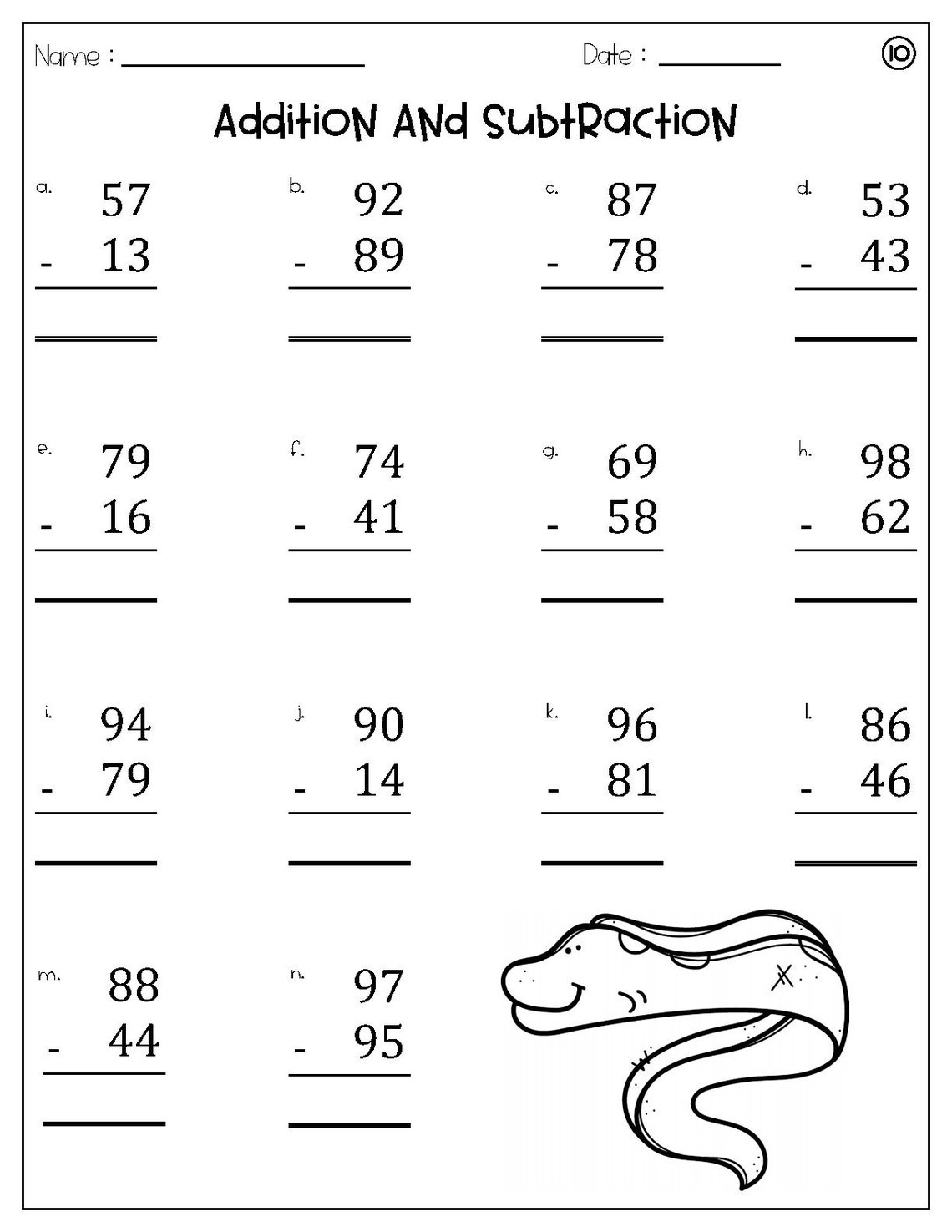2 Digit Addition and Subtraction Worksheets - Set2 Ocean Theme Math ...