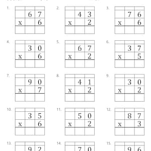 2 Digit by 1 Digit Multiplication With Grid Worksheets - Etsy
