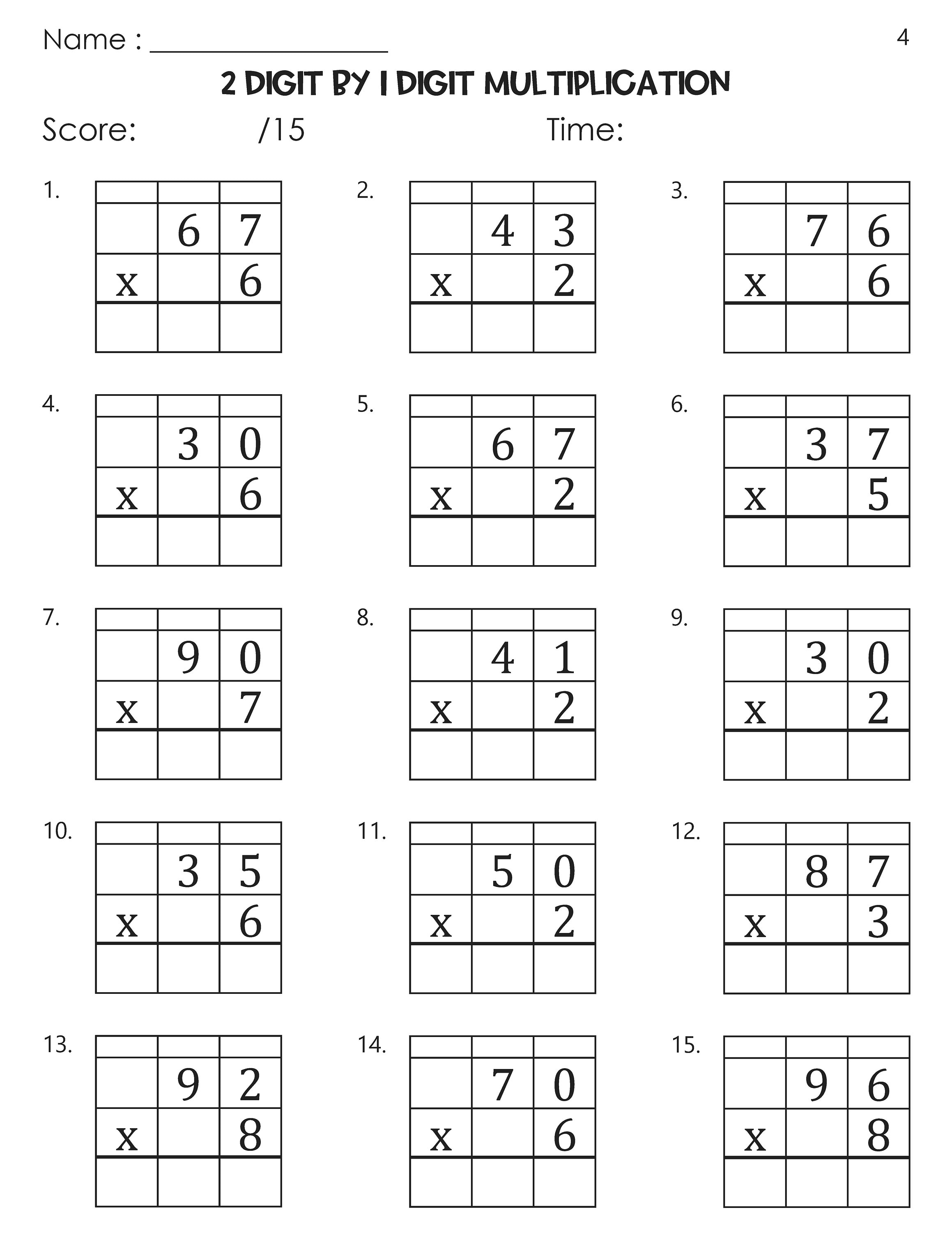 2 Digit by 1 Digit Multiplication With Grid Worksheets - Etsy