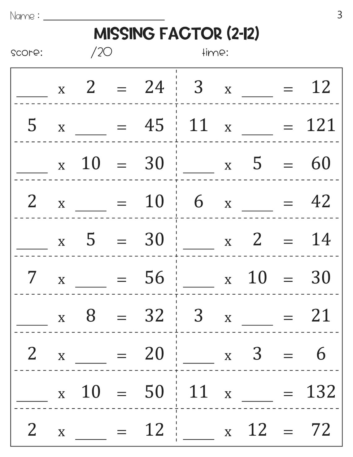Missing Number Multiplication Factor Worksheets - Etsy