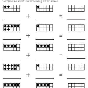 Addition Sums to 10 With Ten Frame Pictures Worksheets - Etsy