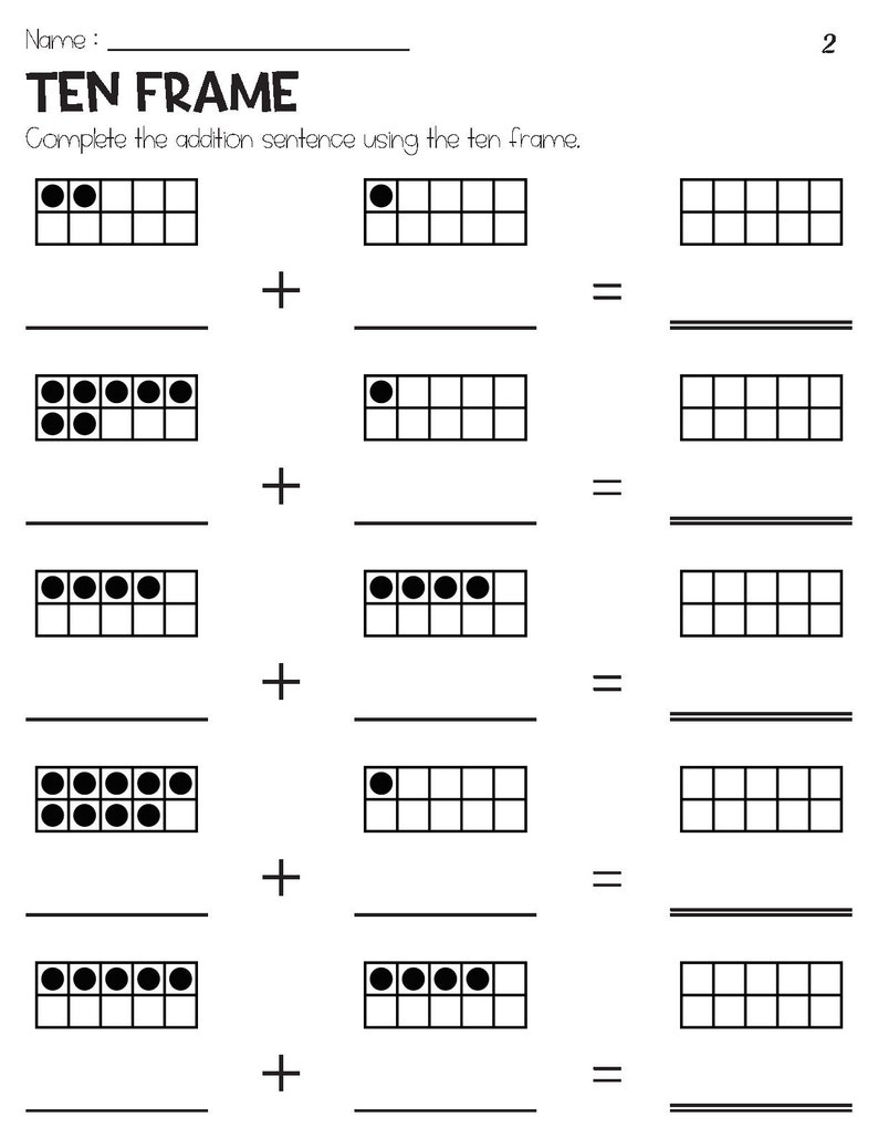 Addition Sums to 10 With Ten Frame Pictures Worksheets - Etsy