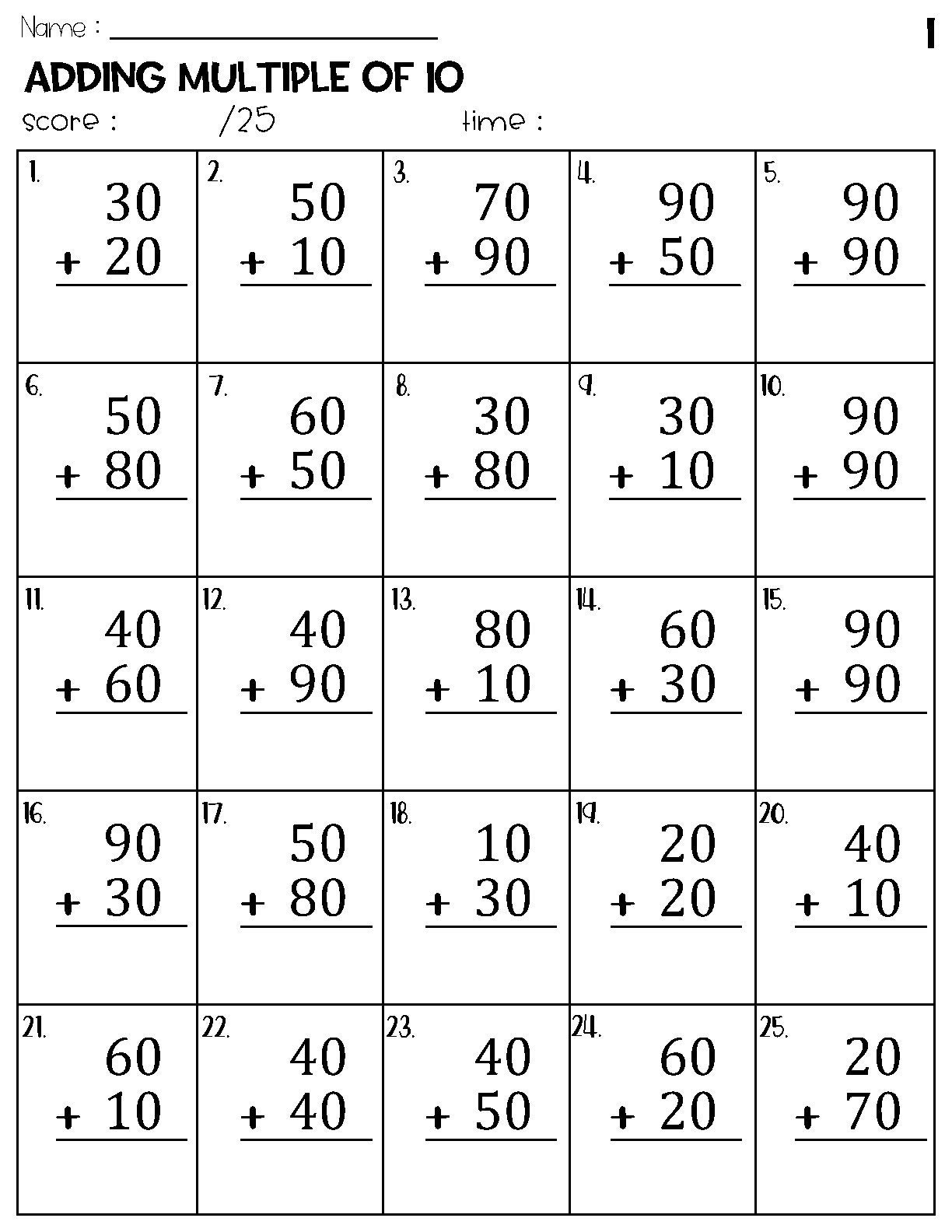 Adding Multiple of 10 Worksheets - Etsy