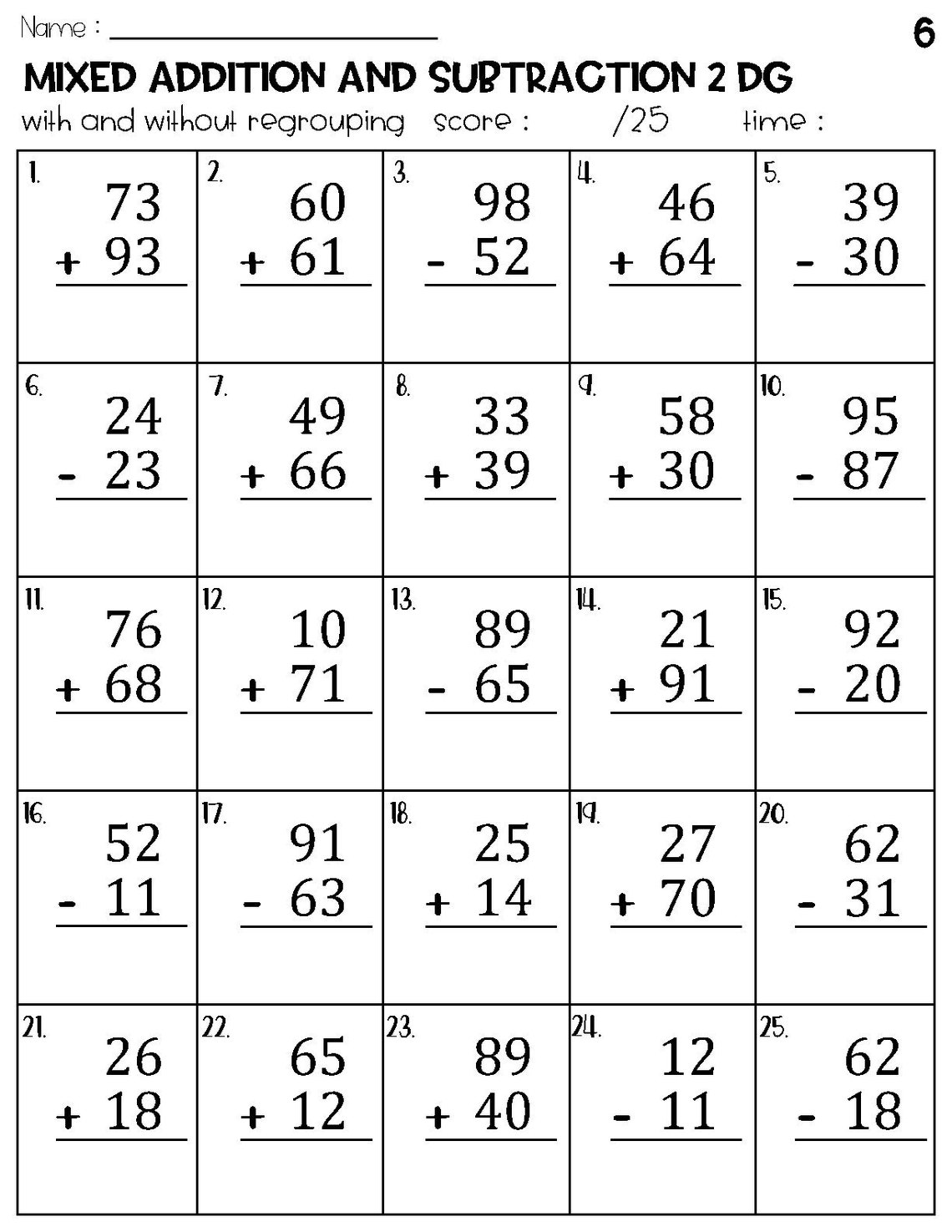 Two Digit Mixed Addition and Subtraction With and Without Regrouping ...