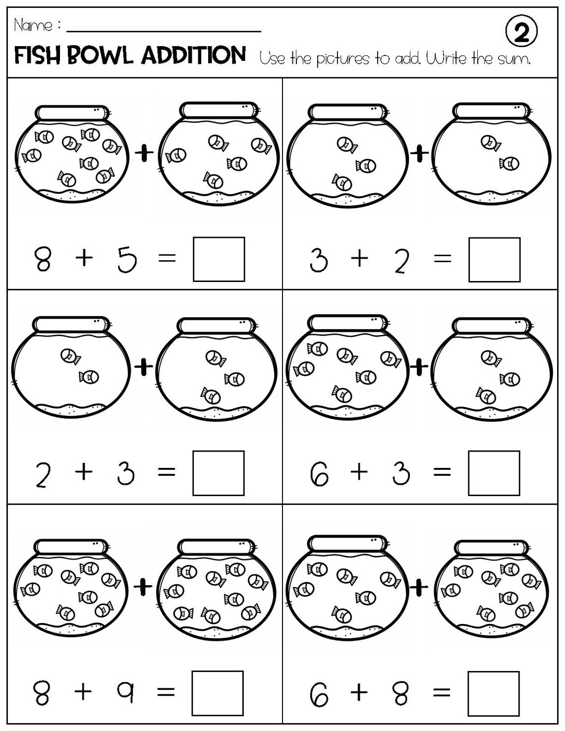 Addition With Pictures Sum up to 20 Worksheets - Adding Fish Bowls ...