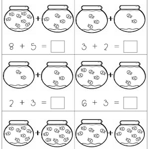 Addition With Pictures Sum up to 20 Worksheets - Adding Fish Bowls ...