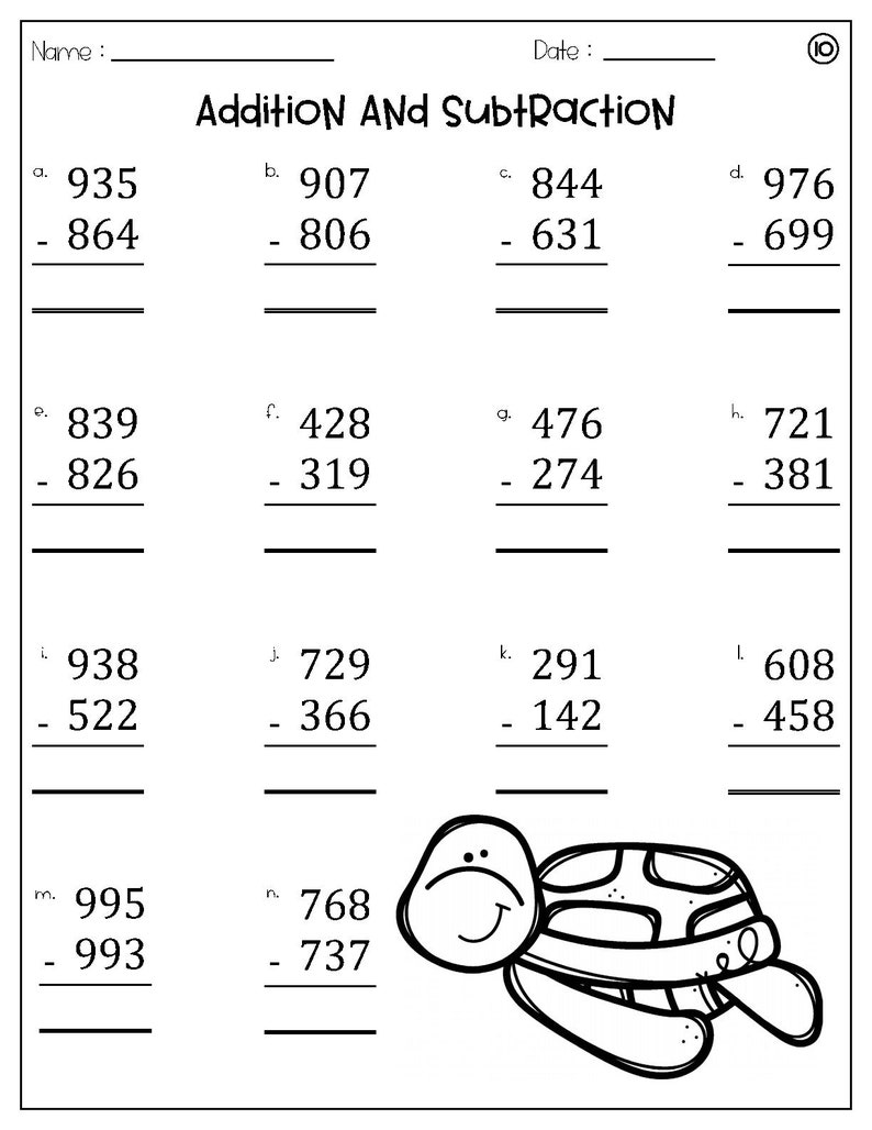 3 Digit Addition and Subtraction Worksheets - SET3 Ocean Theme Math ...