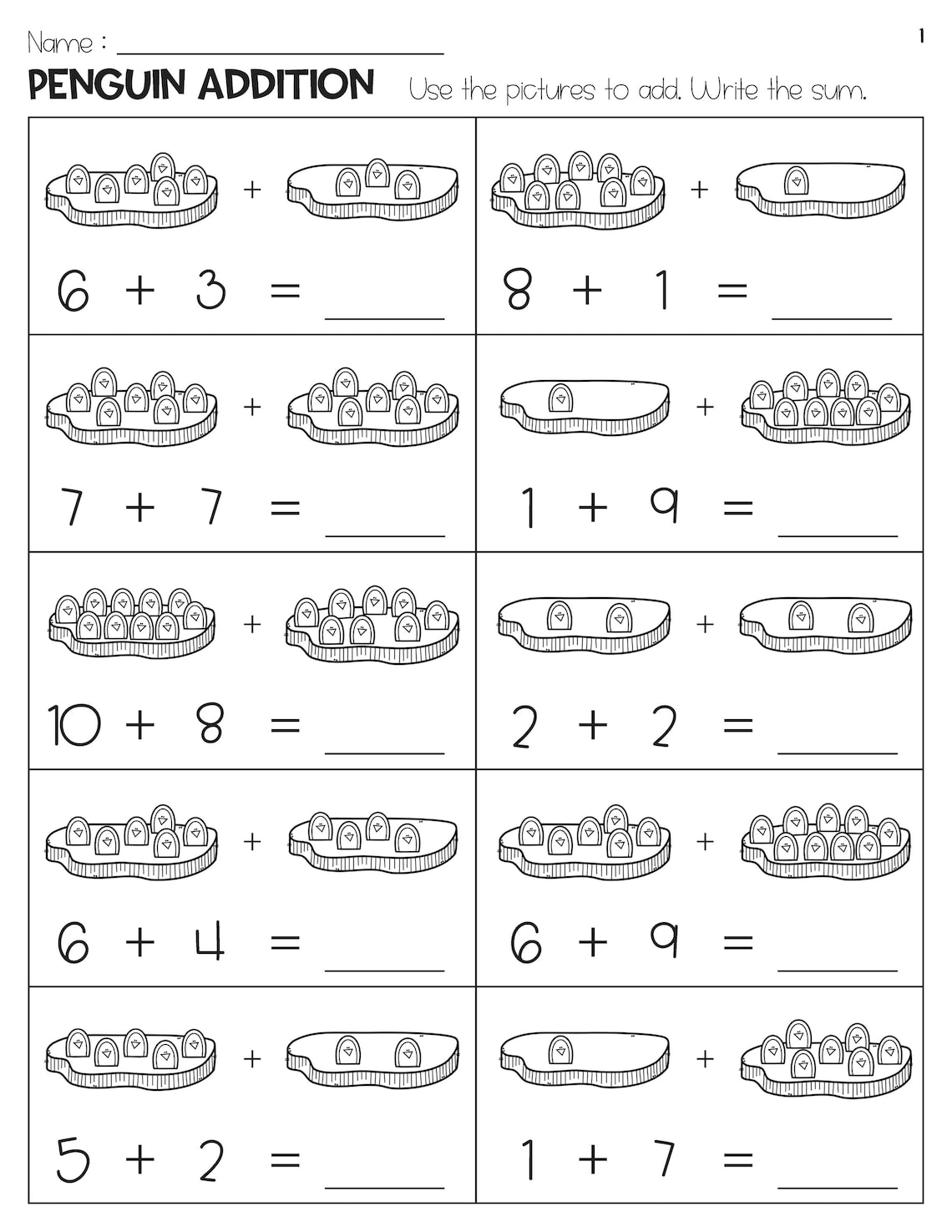 Addition With Pictures to 20 Worksheets - Adding Penguin - Etsy