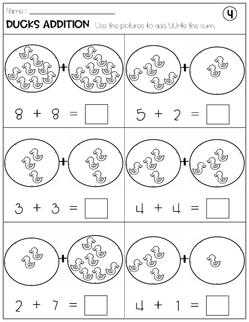 Addition With Pictures Sum up to 20 Worksheets - Adding Ducks Pictures ...