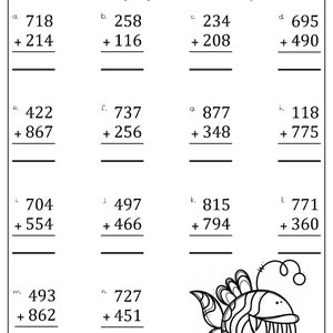 3 Digit Addition and Subtraction Worksheets SET3 Ocean Theme Math ...