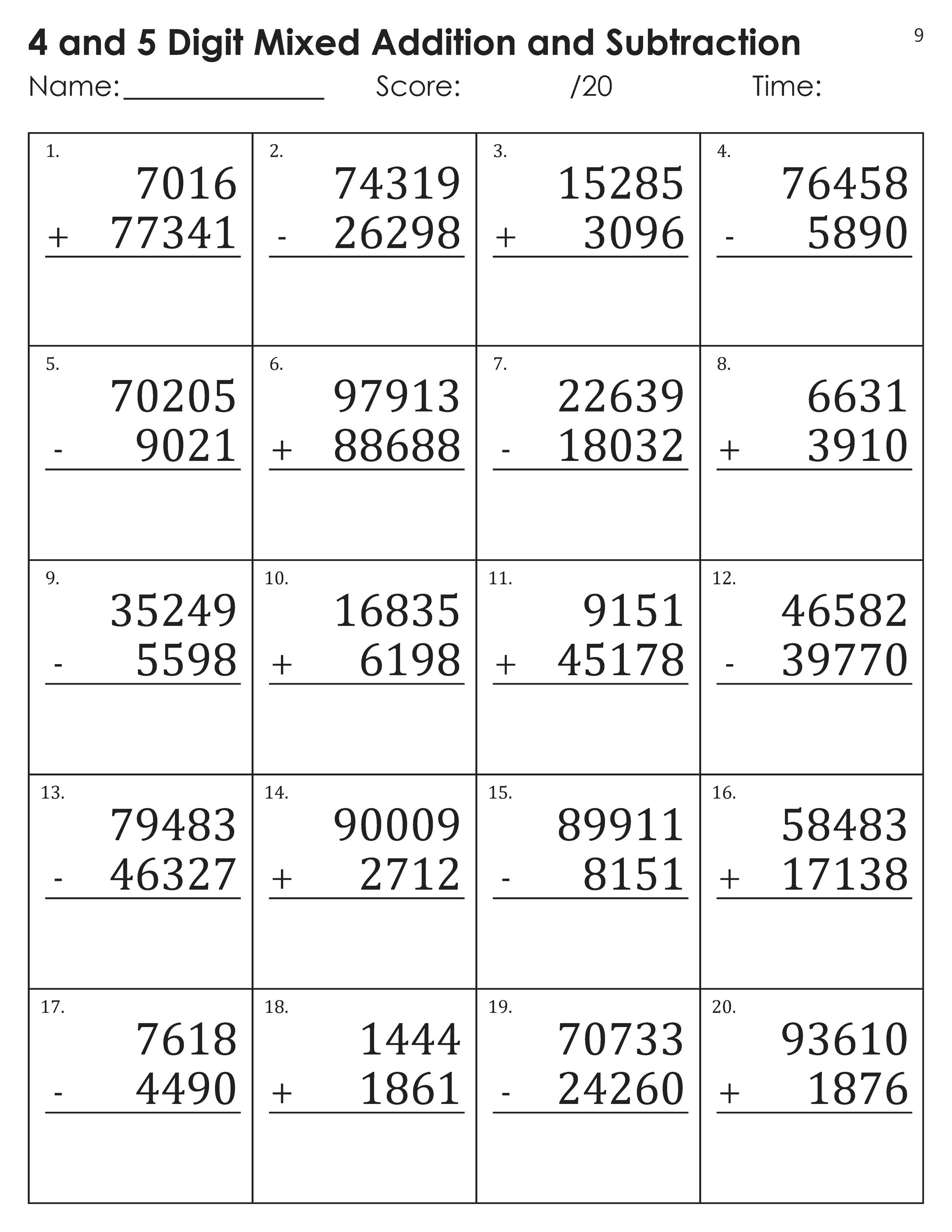 4 and 5 Digit Mixed Addition and Subtraction With Some Regrouping ...