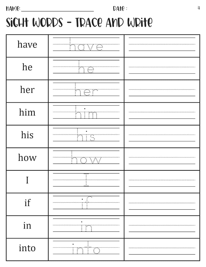 Trace and Write Fry First 200 Sight Words Worksheets - Etsy