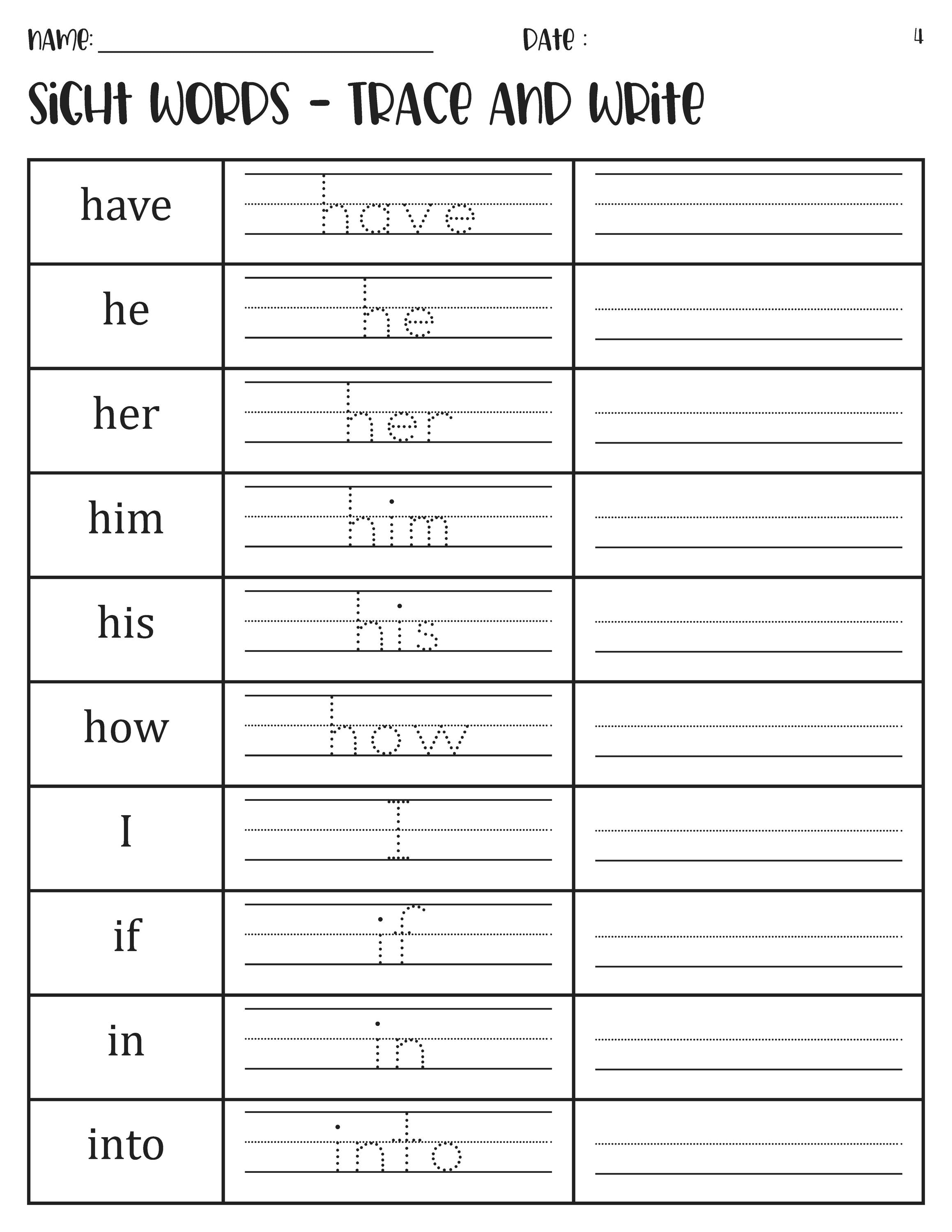 Trace and Write Fry First 200 Sight Words Worksheets - Etsy