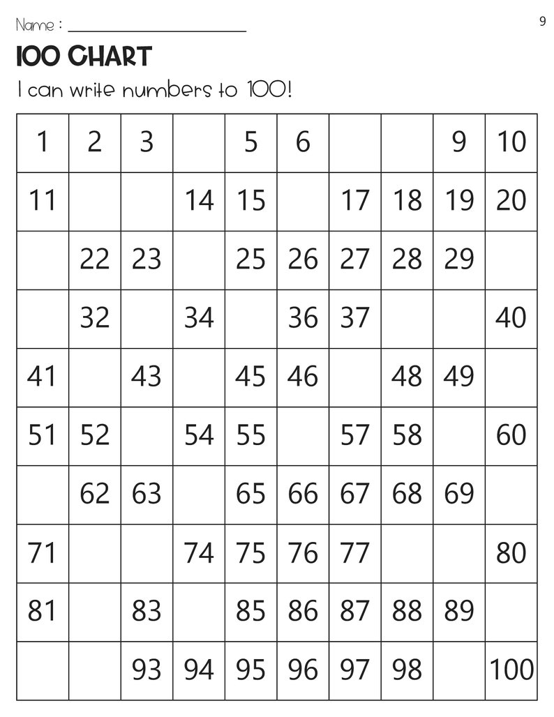 100 Chart Missing Numbers Worksheets - Etsy