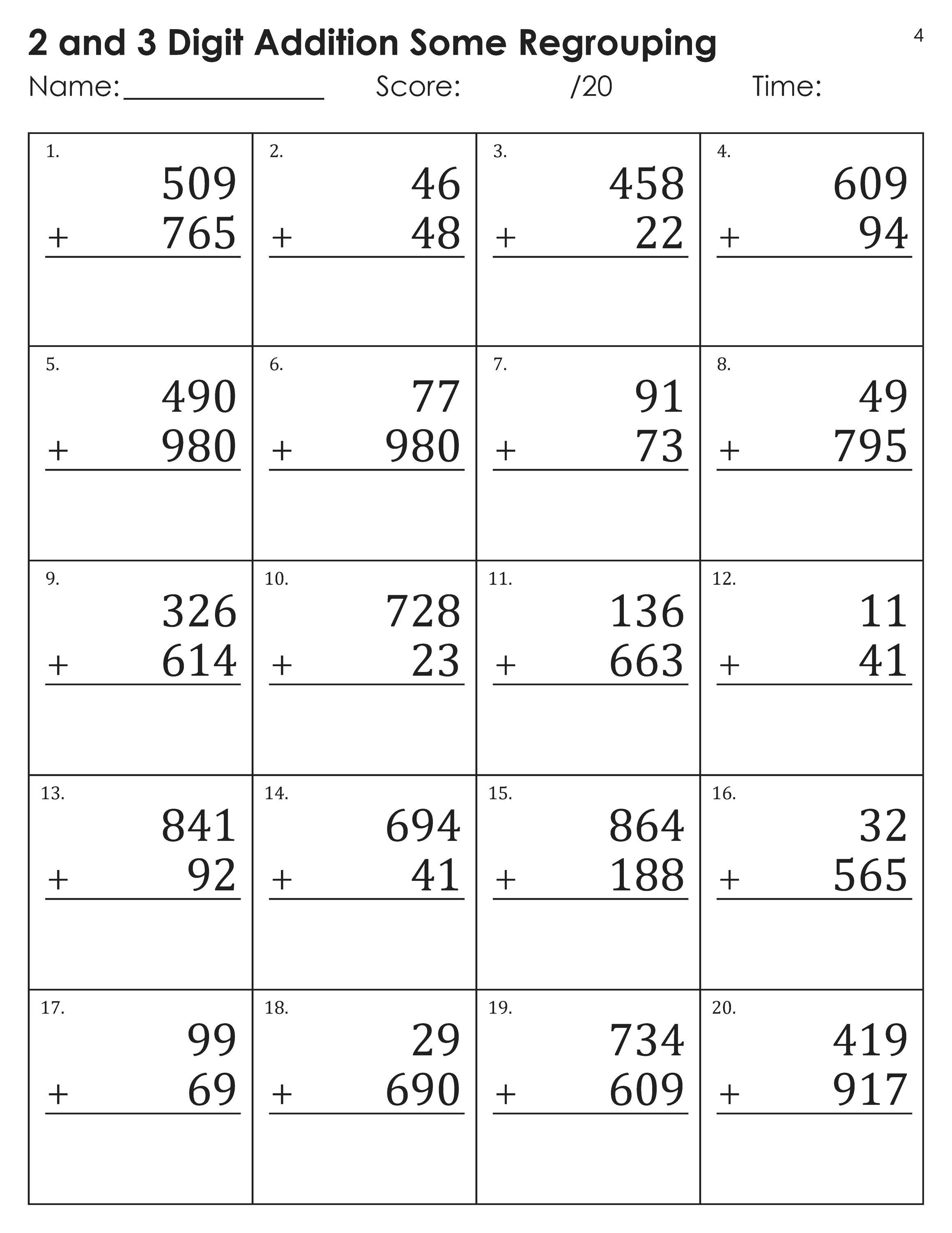 2 and 3 Digit Addition With Some Regrouping Worksheets - Etsy