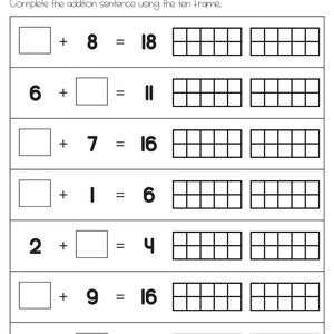 Missing Addends to 20 With Ten Frame Worksheets - Etsy