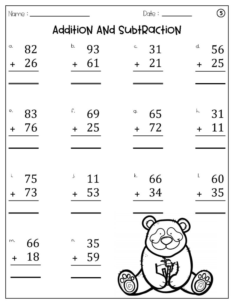 2 Digit Addition and Subtraction Worksheets - Set3 Zoo Theme Math ...