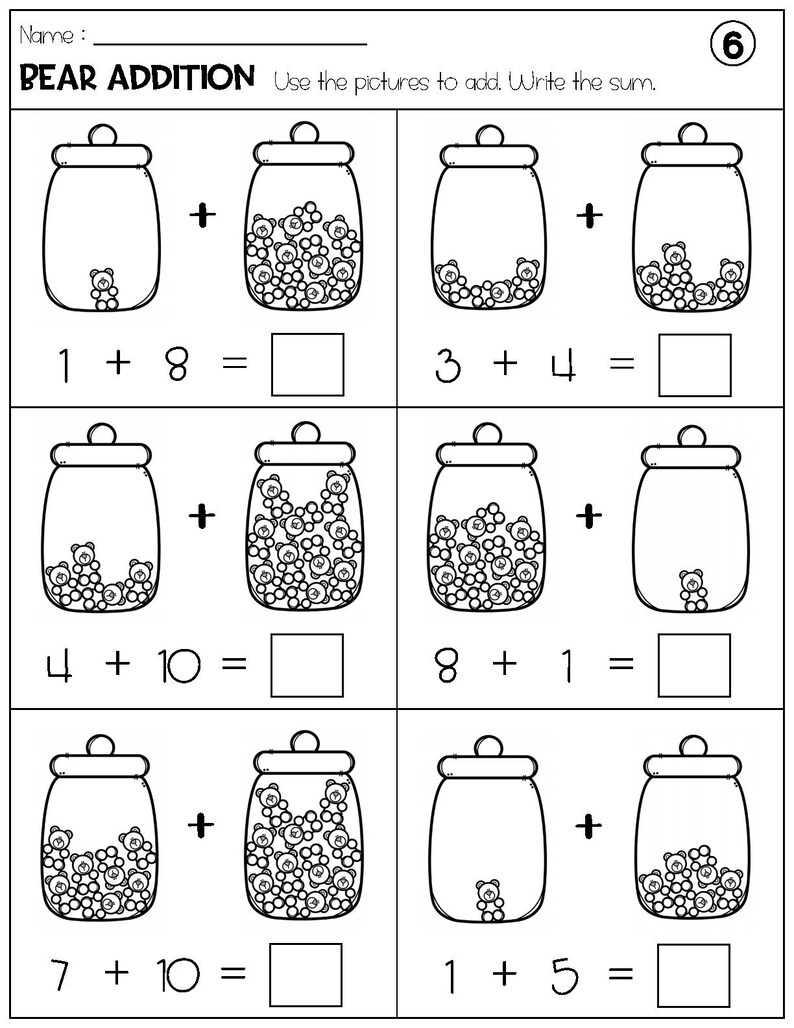 Addition With Pictures Sum up to 20 Worksheets - Adding Bears Pictures ...