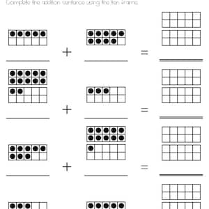 Addition Sums to 20 With Ten Frame Pictures Worksheets - Etsy
