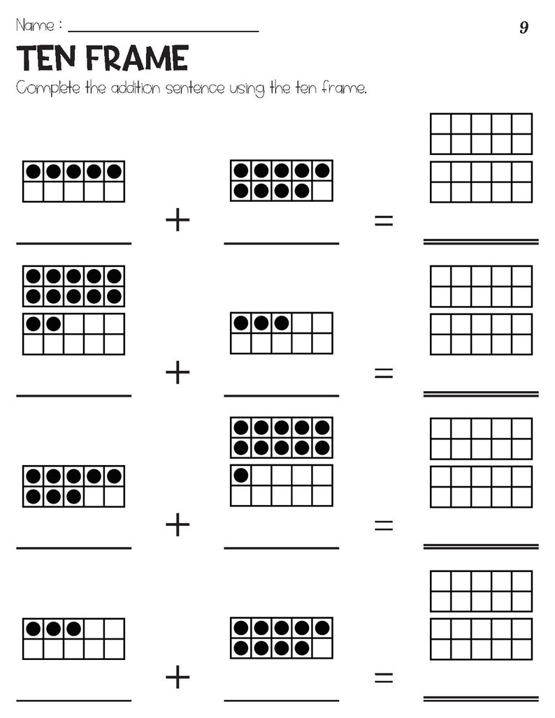 Addition Sums to 20 With Ten Frame Pictures Worksheets - Etsy