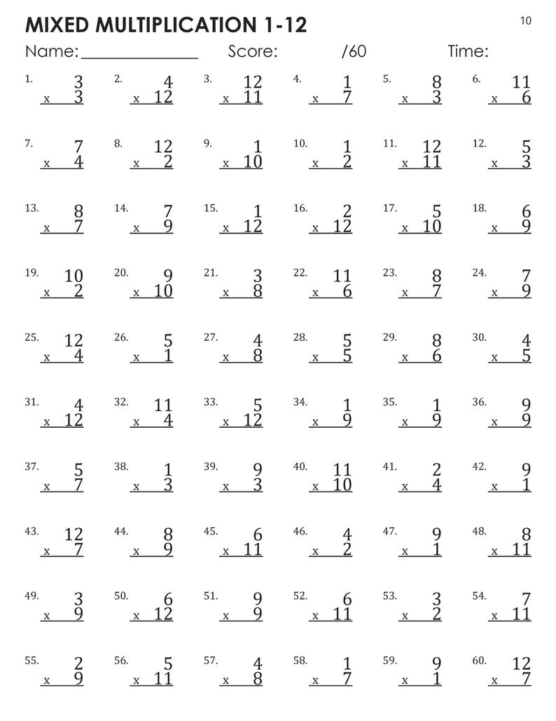 Mixed Multiplication Facts 1-12 Timed Tests Worksheets - Etsy