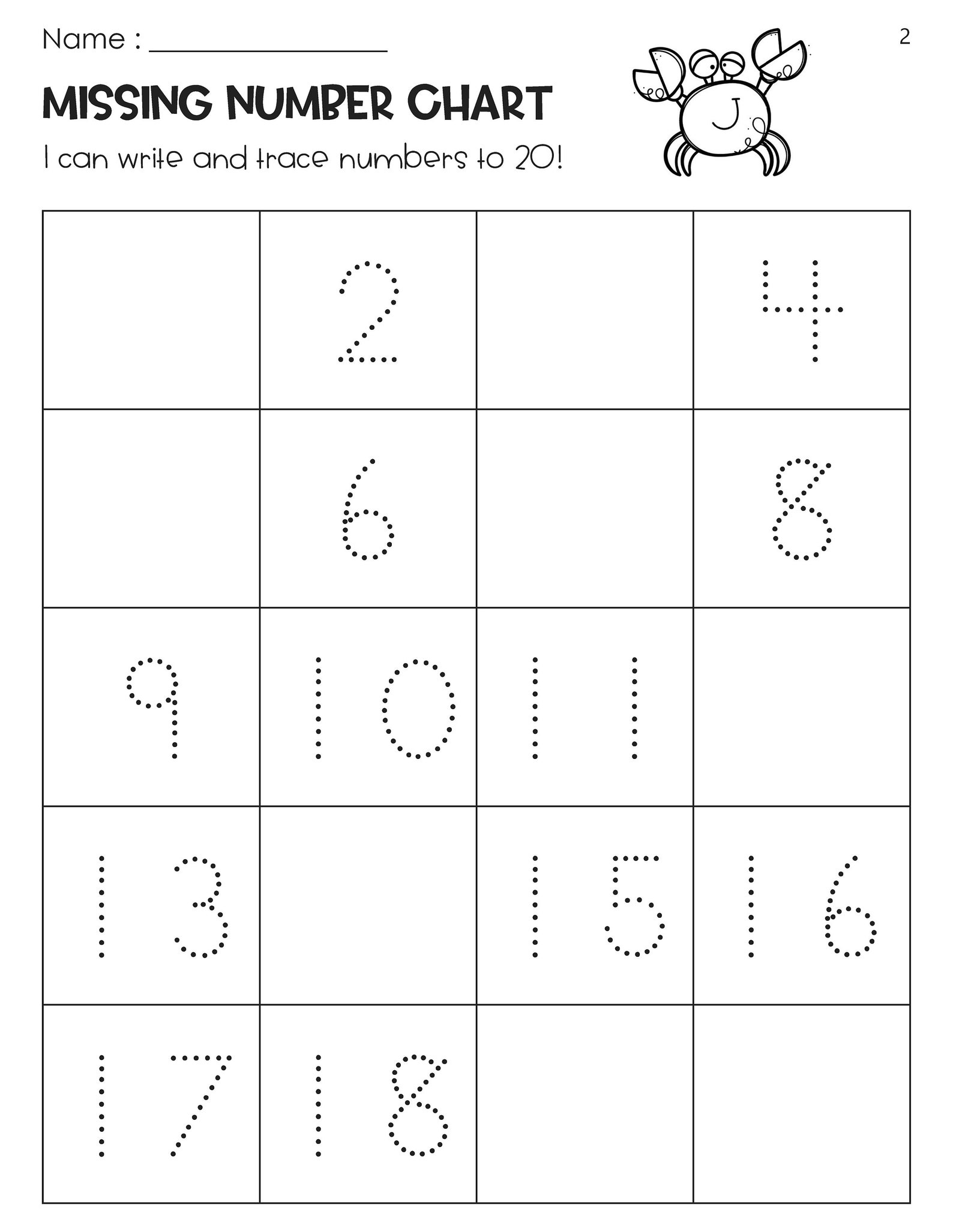 Missing Numbers Chart 1-20 Worksheets Ocean Theme - Etsy