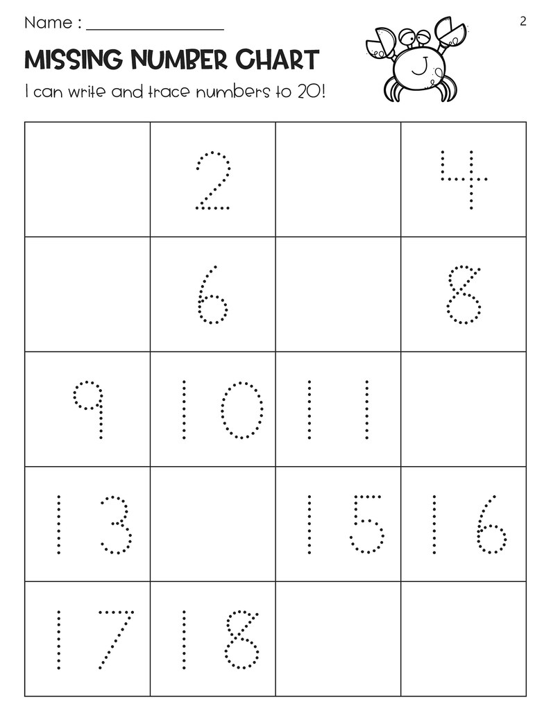 Missing Numbers Chart 1-20 Worksheets Ocean Theme - Etsy