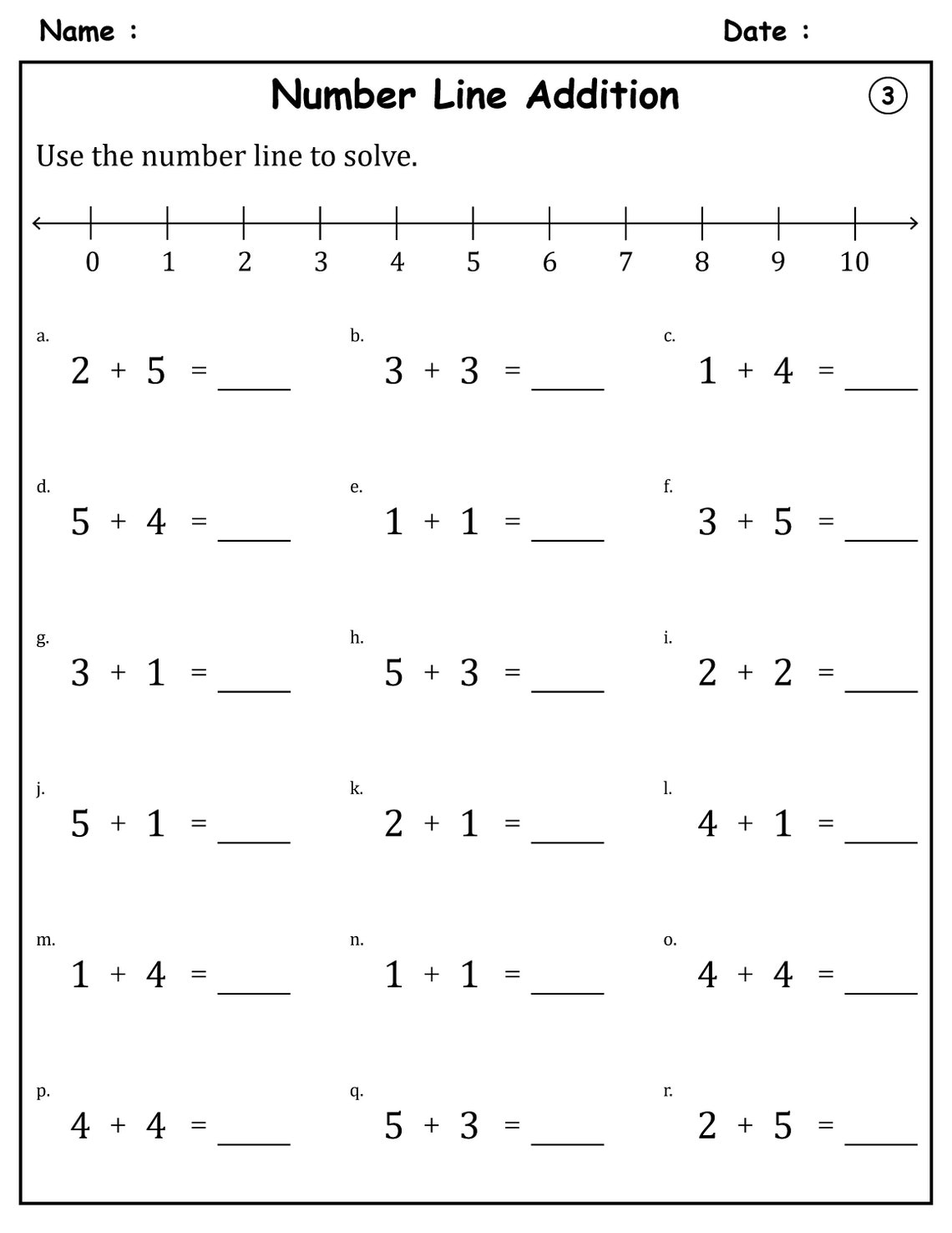 Addition and Subtraction Under 10 With Number Line Worksheets - Etsy